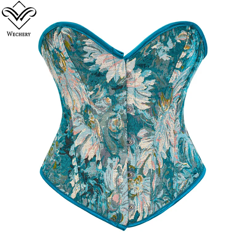 Wechery-Overbust-Corset-Green-Floral-Bustier-Girdle-Women-Party-Waist ...