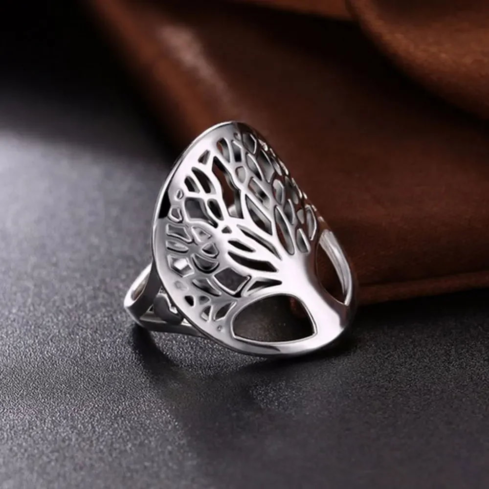 YILUOCD 925 Sterling Silver Tree Of Life Ring Hollow Round Geometric ...