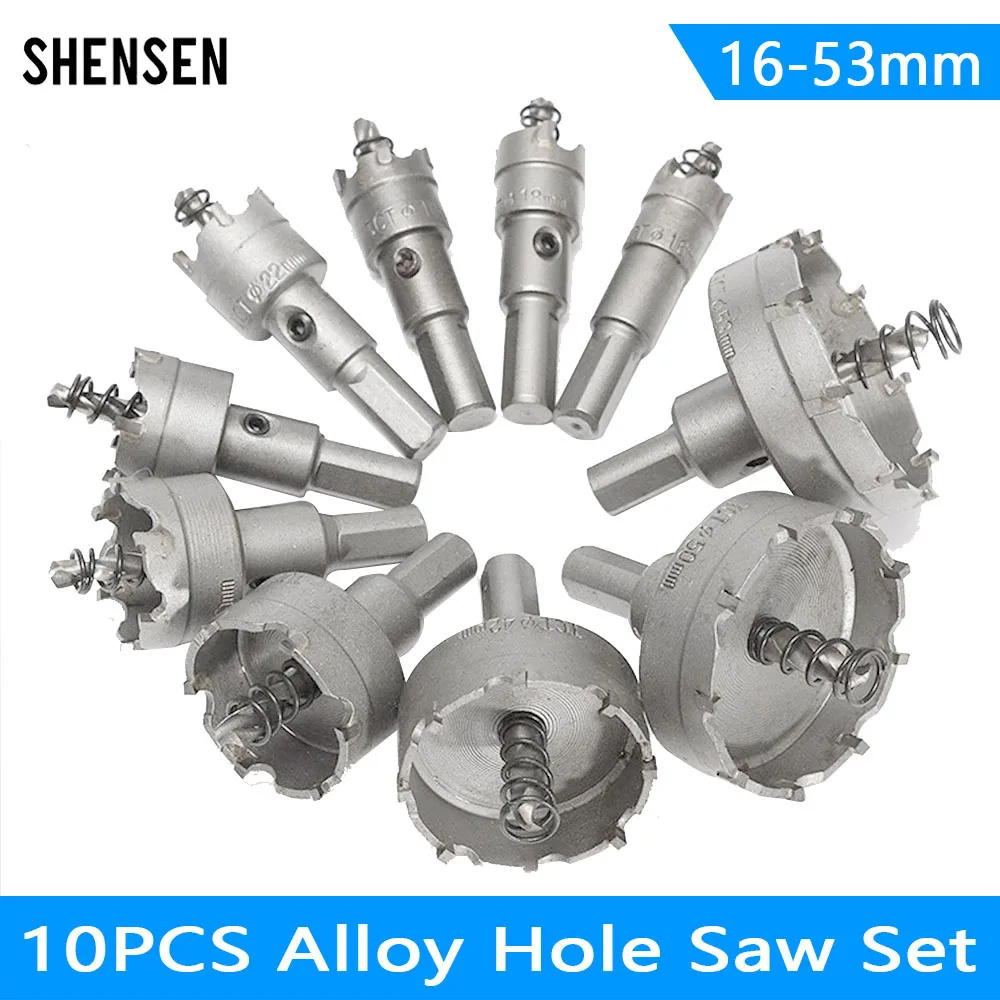 10Pcs16-53mm-Legierung-Loch-Sah-Set-Hartmetall-Spitze-TCT-Metall-Cutter ...