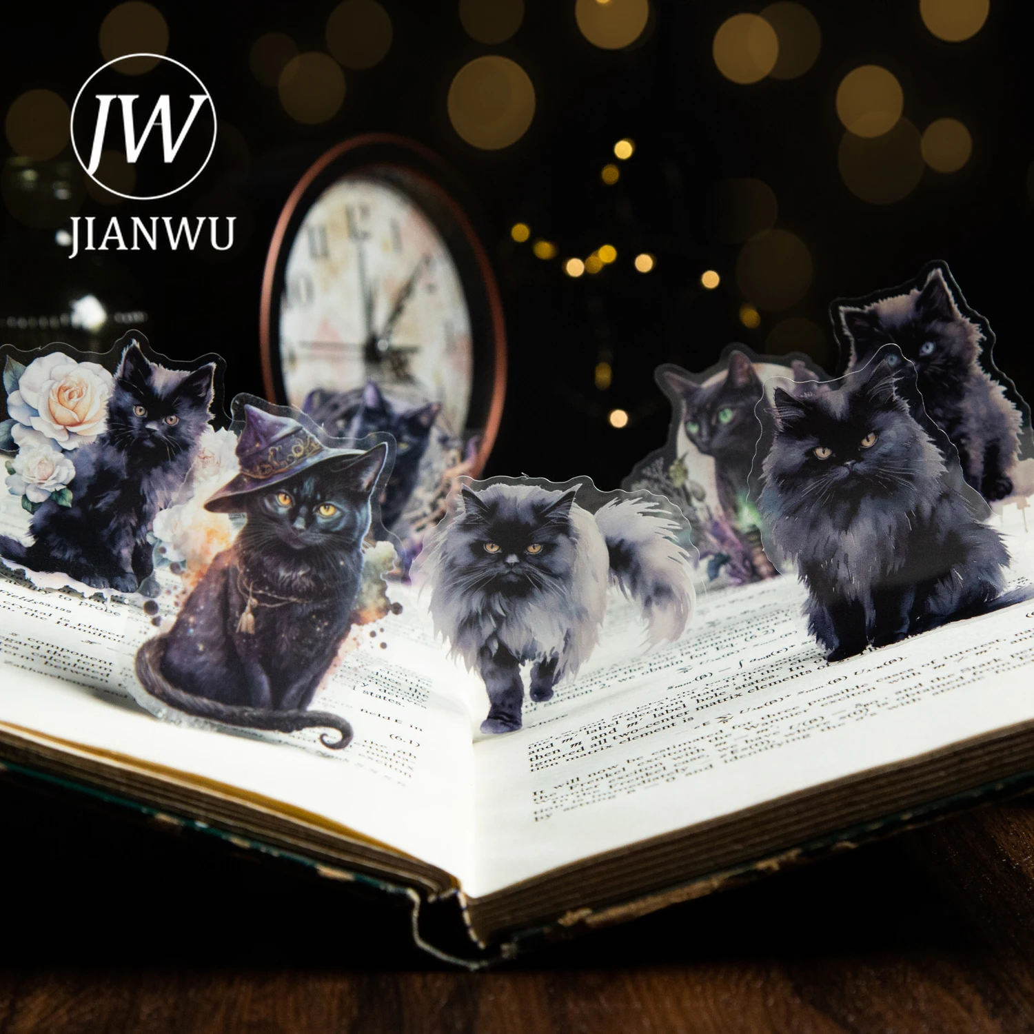 JIANWU 20 Sheets Hellia's Cat Series Vintage Black Cat Theme Material ...