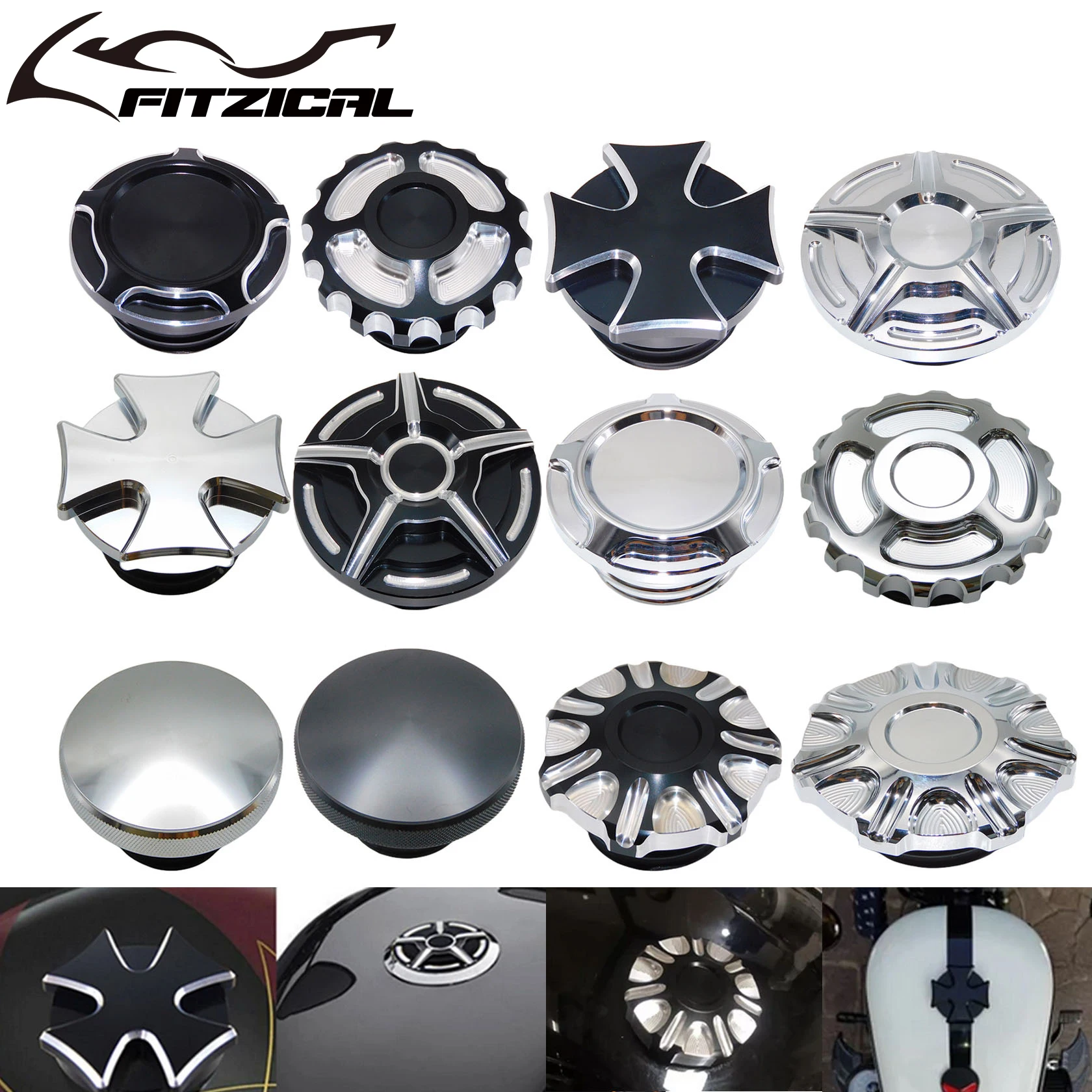 Motorcycle-Gas-Cap-Flush-Oil-Fuel-Tank-Cap-Black-Chrome-For-Harley ...