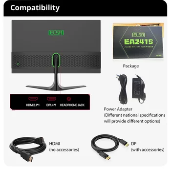ELSA 데스크탑 PC LCD QHD 디스플레이 게임용 패널, 컴퓨터 LED 2560*1440 HDMI 호환 DP, 24/27 ...