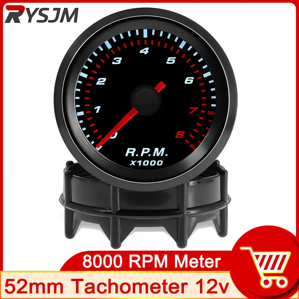 2“ 52mm Tachometer Smoke Lens Auto Tacho Meter White LED 0-8000 RPM ...
