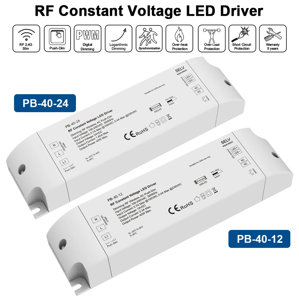 DC12V-24V-40W-RF-Dimmable-LED-Driver-Push-Dim-LED-Controller-LED-Power ...