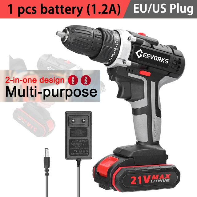 Geevorks 21V Electric Cordless Drill Electric Screwdriver Lithium ...