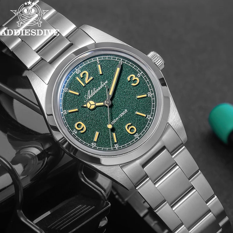ADDIESDIVE New Men's Watch Retro Green VH31 Bubble Glass 36mm Quartz ...