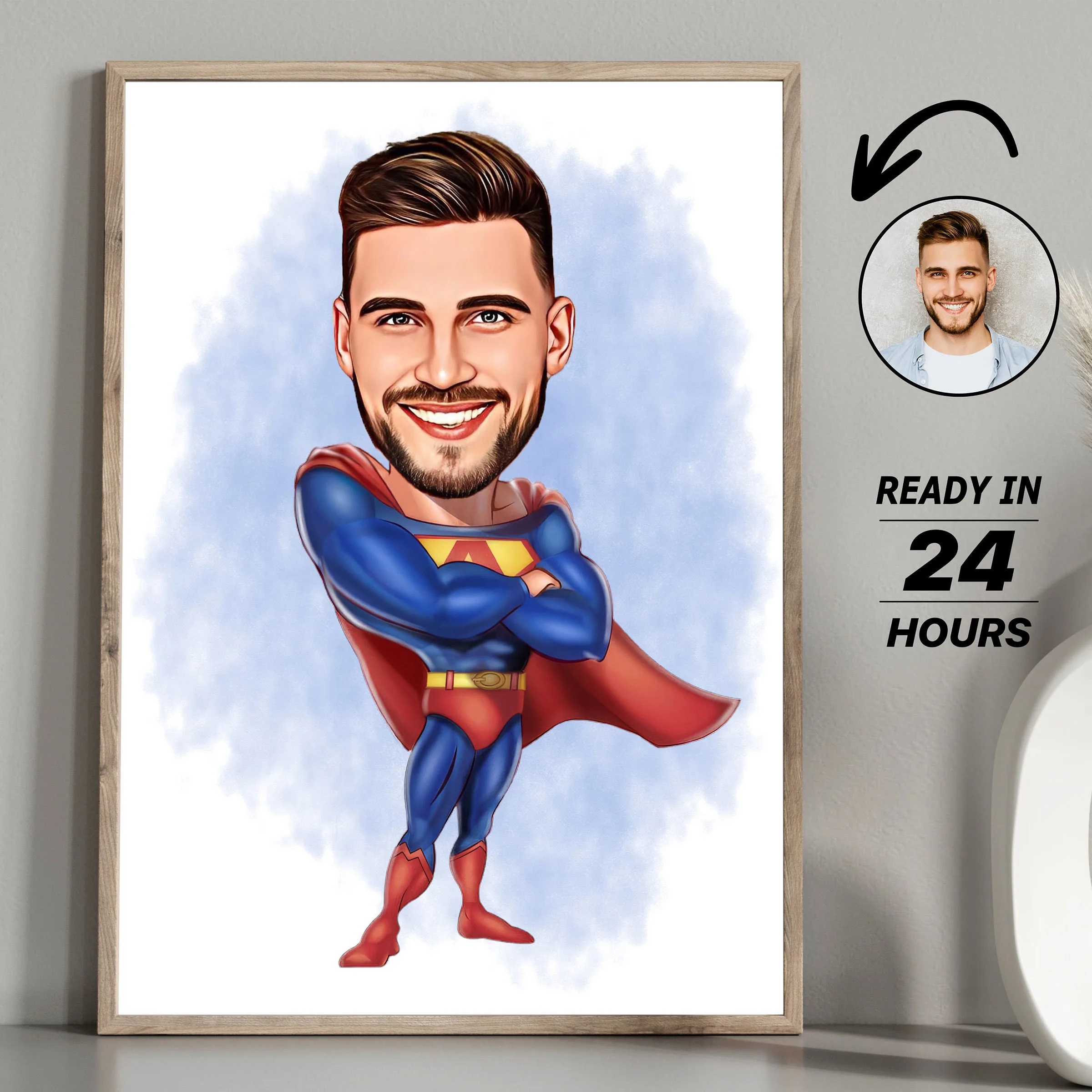 Personalized-Superhero-Cartoon-Portrait-Canvas-Print-Painting-Custom ...