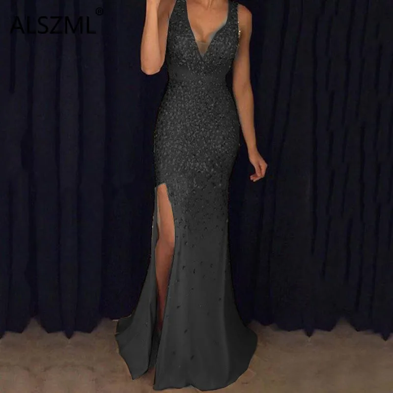 New-Fashion-V-Neck-Sleeveless-High-Waist-Broken-Diamond-Dress-Fashion ...
