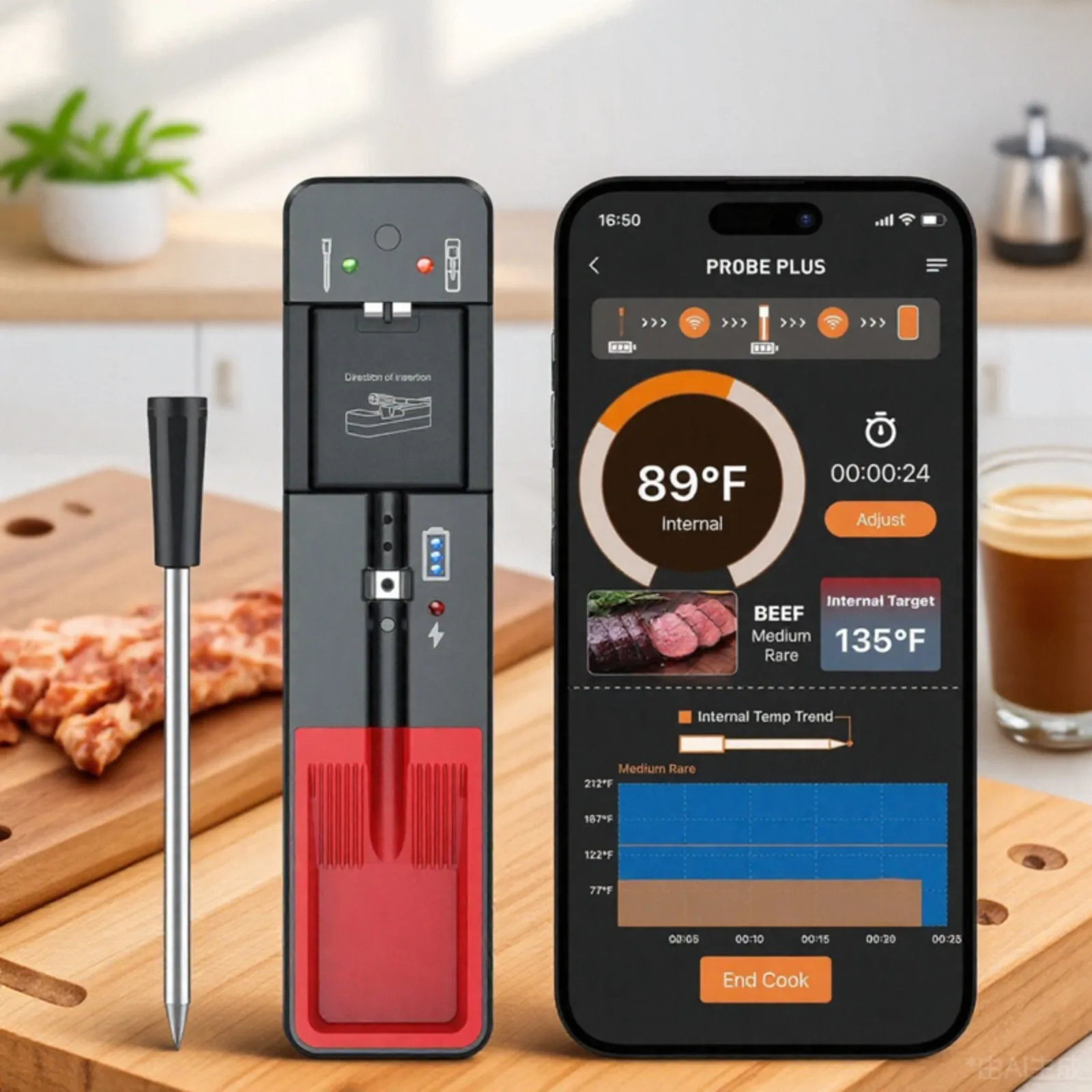 STONEGO Wireless Meat Thermometer with Bluetooth, 360 ft Range, Smart ...