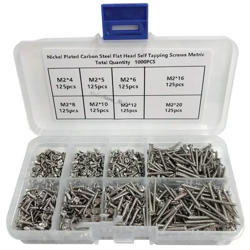 1000Pcs-M2-Cross-Flat-Head-Self-Tapping-Screw-Assortment-Kit-Wood ...
