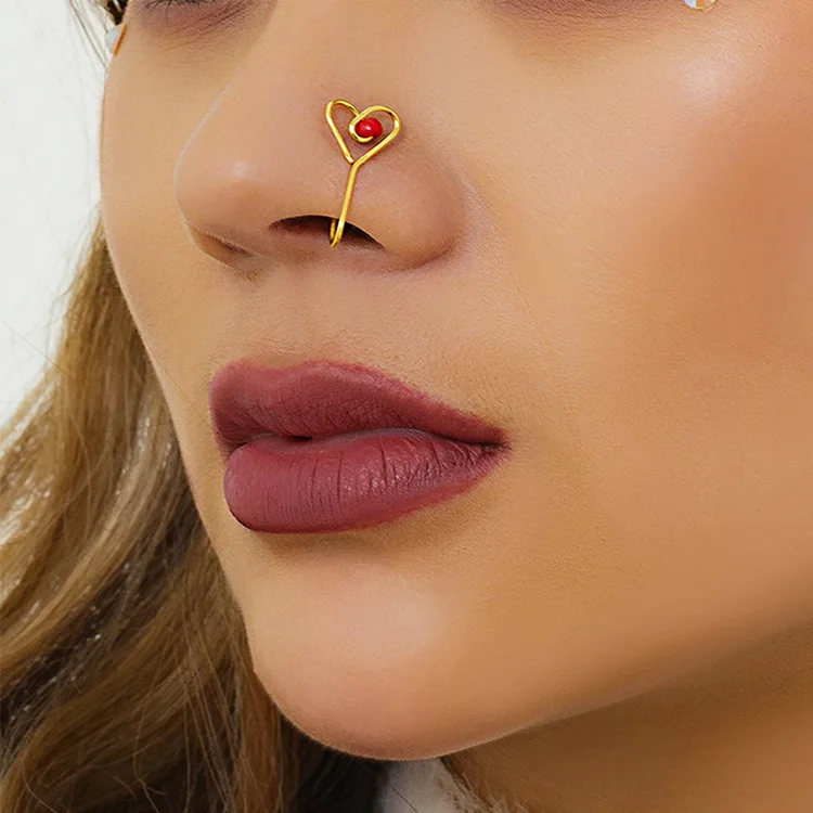 Piercing au nez,21--Mode fil de cuivre spirale faux nez Piercing femmes ...