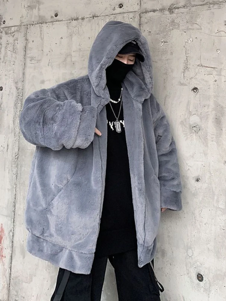 Mens Winter Rabbits Fur Jacket | Harajuku Winter Jacket | Rabbit Wool ...