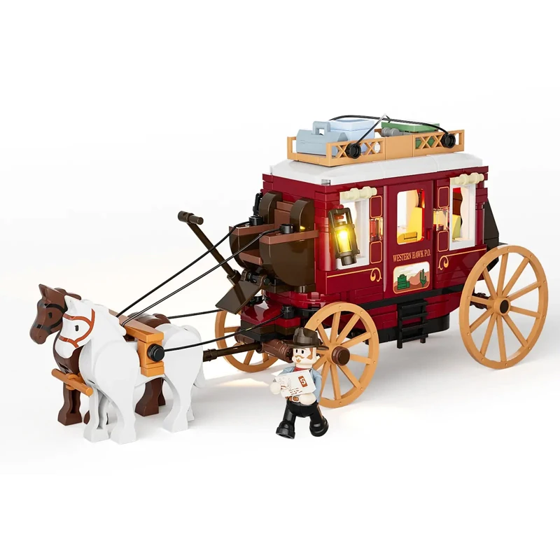 IN STOCK MOC Western Stagecoach Building Blocks Model Retro Carriage ...