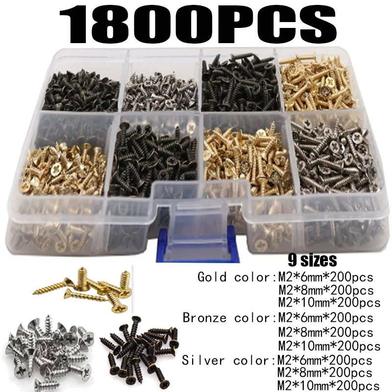 1800PCS-Self-Tapping-Screws-Set-Flat-Head-Cross-Screw-Carbon-Steel ...