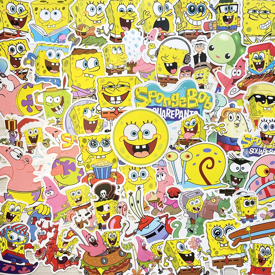 50-60Pcs-Cartoon-Stickers-Anime-SpongeBob-Stickers-Pie-Star-Crab-Boss ...