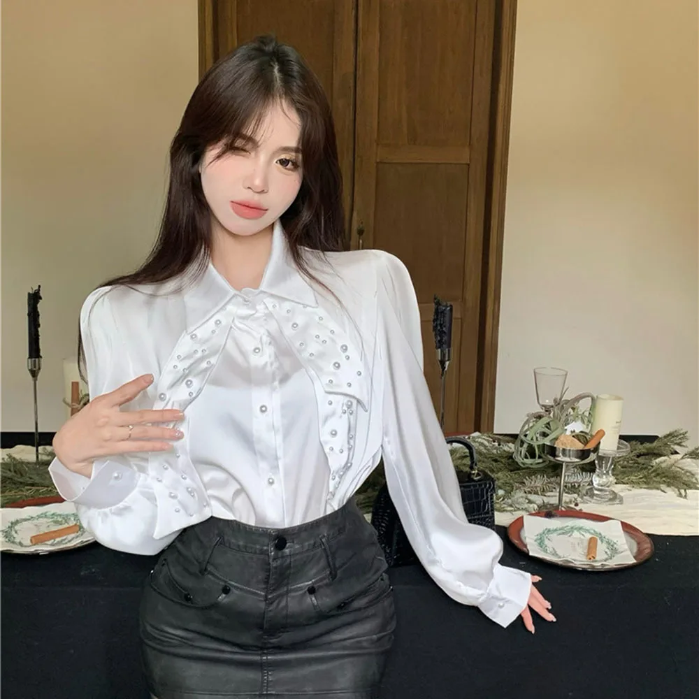 Elegant-Women-Pearl-Shirts-2024-Spring-French-Style-Solid-Color-Luxury ...