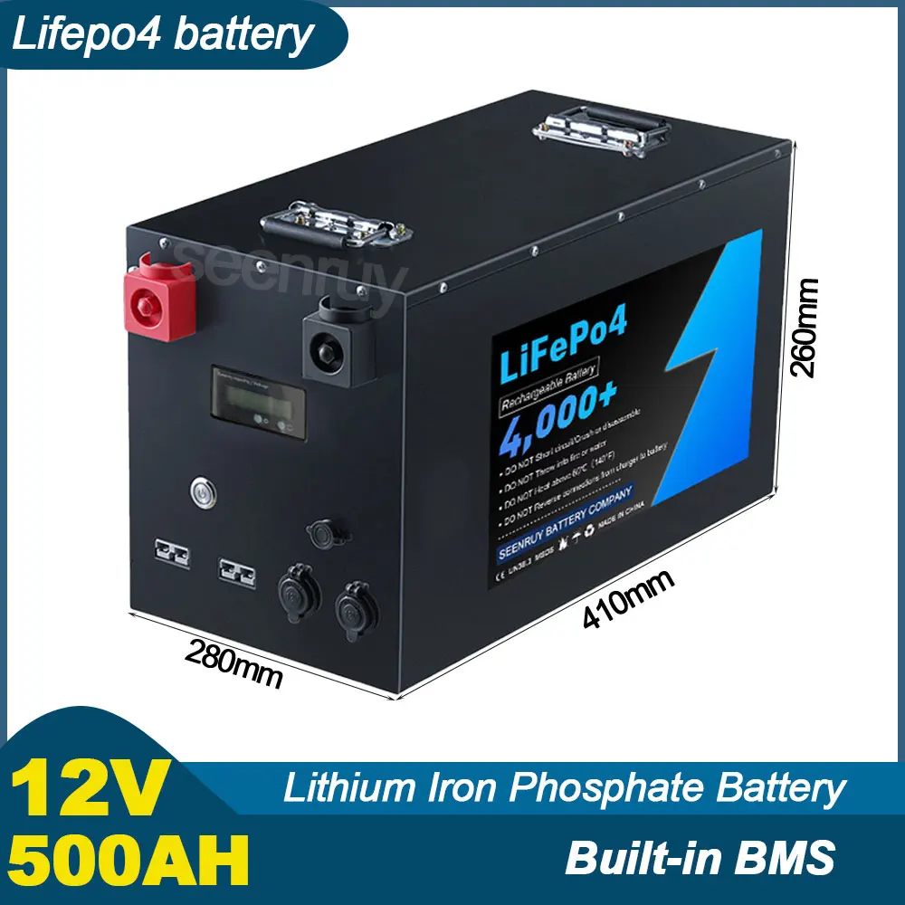12V 500AH Lifepo4 With Charger 100A 200A 300A Lithium Iron Phosphate ...