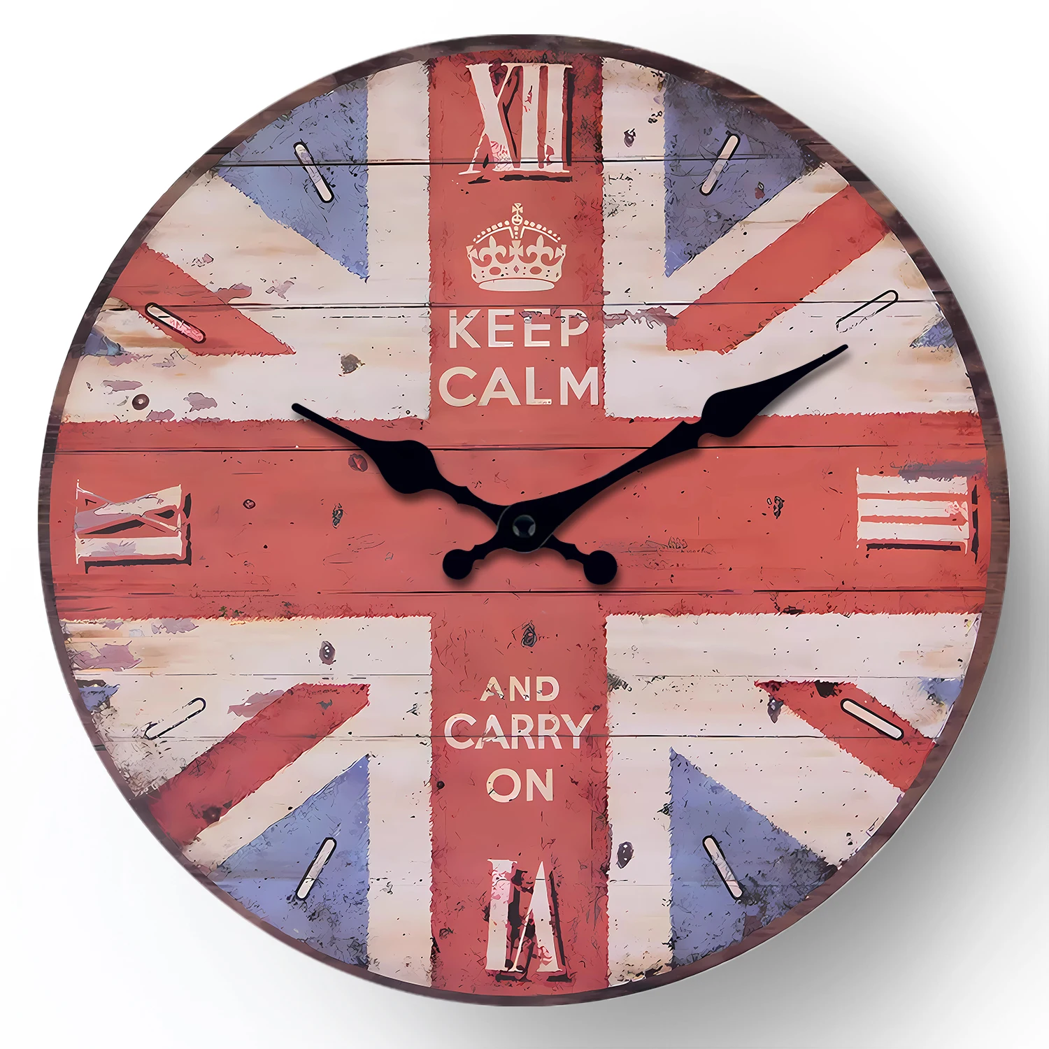 Vintage British Flag “Keep Calm” Pattern Wooden Wall Clock for Living ...
