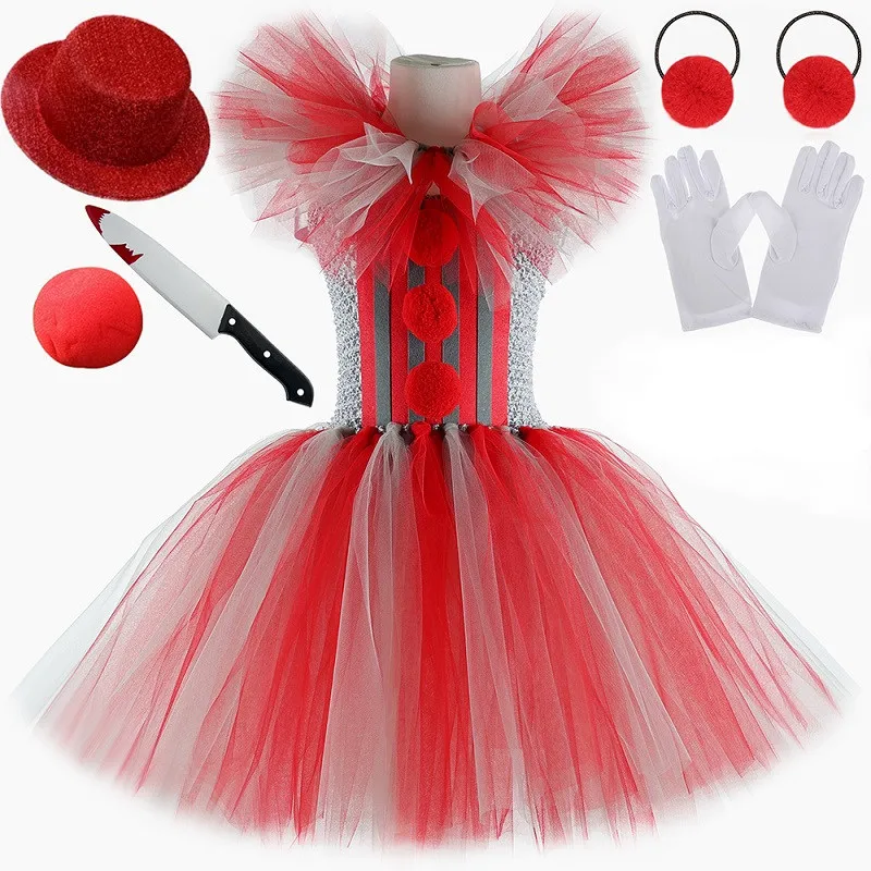 Disfraz de payaso de It Pennywise para niña, vestido con tutú gris y rojo, disfraces de payaso ...