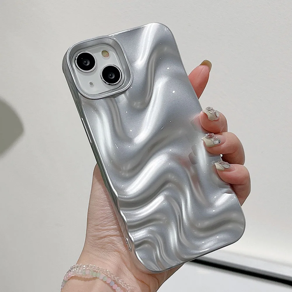 Matte-Silver-Water-Ripple-Phone-Case-For-iPhone-15-14-13-12-11-Pro-Max ...