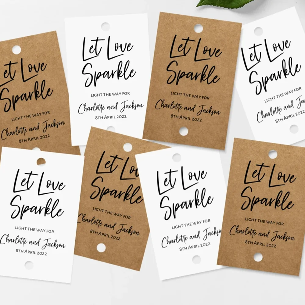 100Pcs Personalized Rustic Kraft White Let Love Wedding Sparkle ...