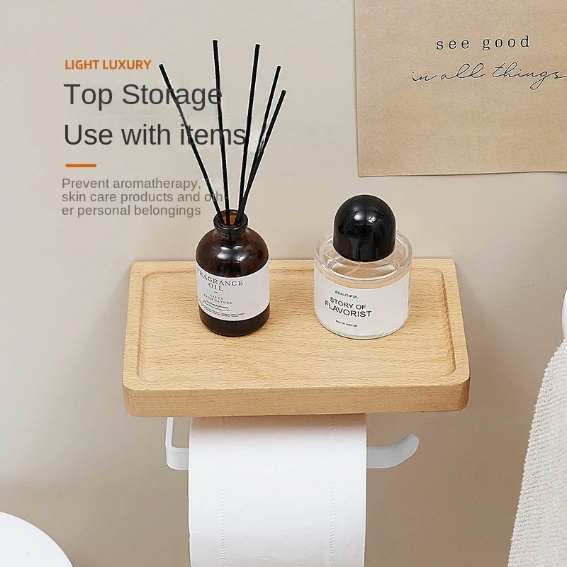 Wooden Roll Paper Tissue Box Napkin Holder Toilet Rack Free Punching ...