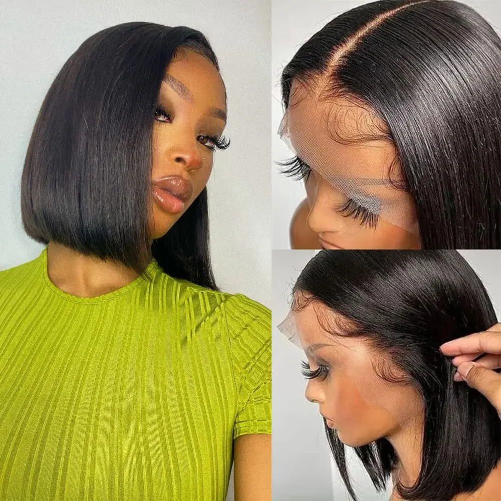 Glueless-Wig-Pre-Cut-Straight-Short-Bob-13X4-Lace-Frontal-Real-Wig-Lace ...