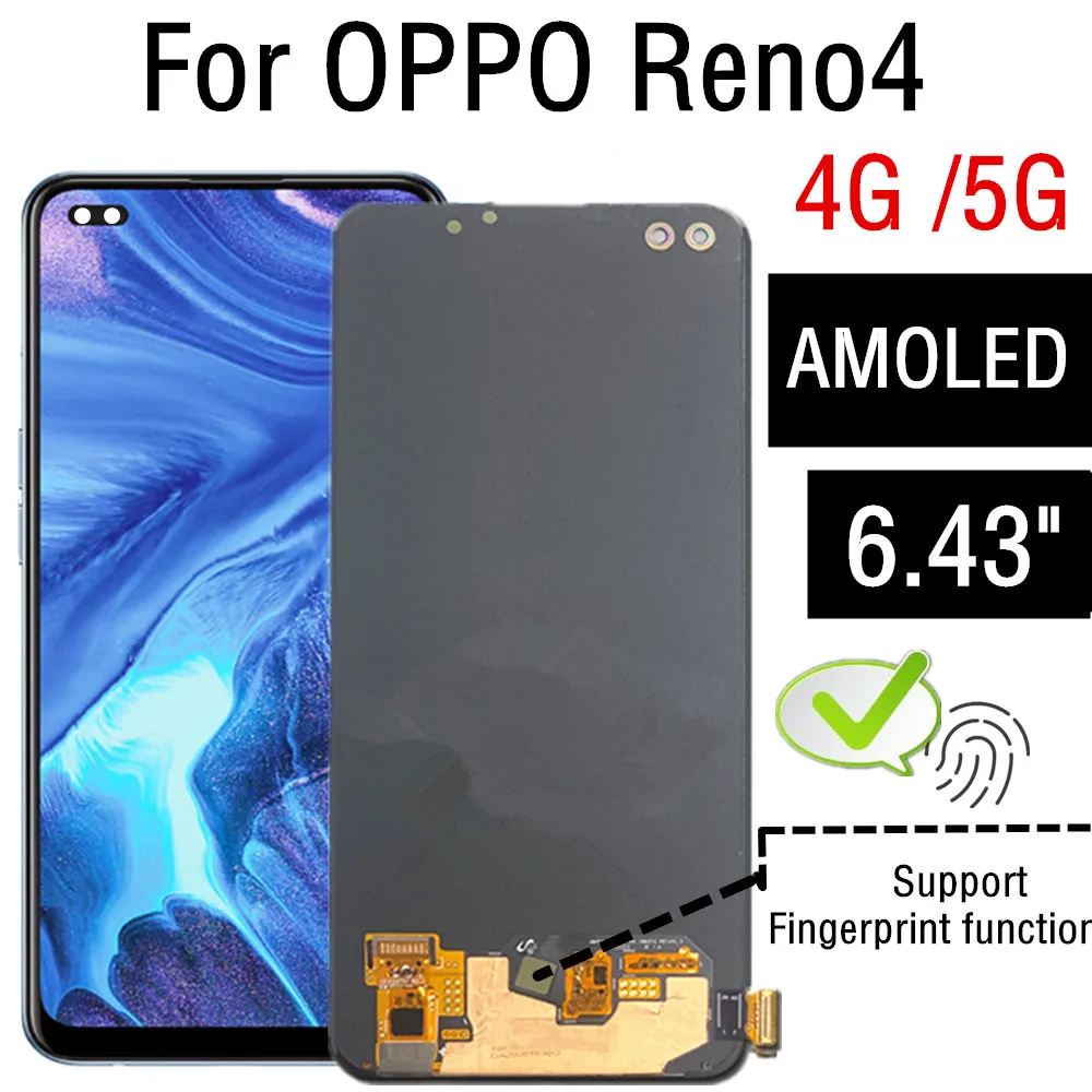 AMOLED สำหรับ OPPO Reno4 CPH2113 4G จอแสดงผล LCD Touch Screen Digitizer Assembly สำหรับ Reno 4 ...