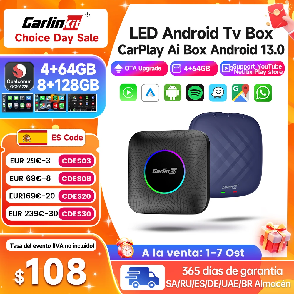 Carlinkit-Ai-Box-Android-13-Led-inal-mbrico-Android-Auto-y-CarPlay ...