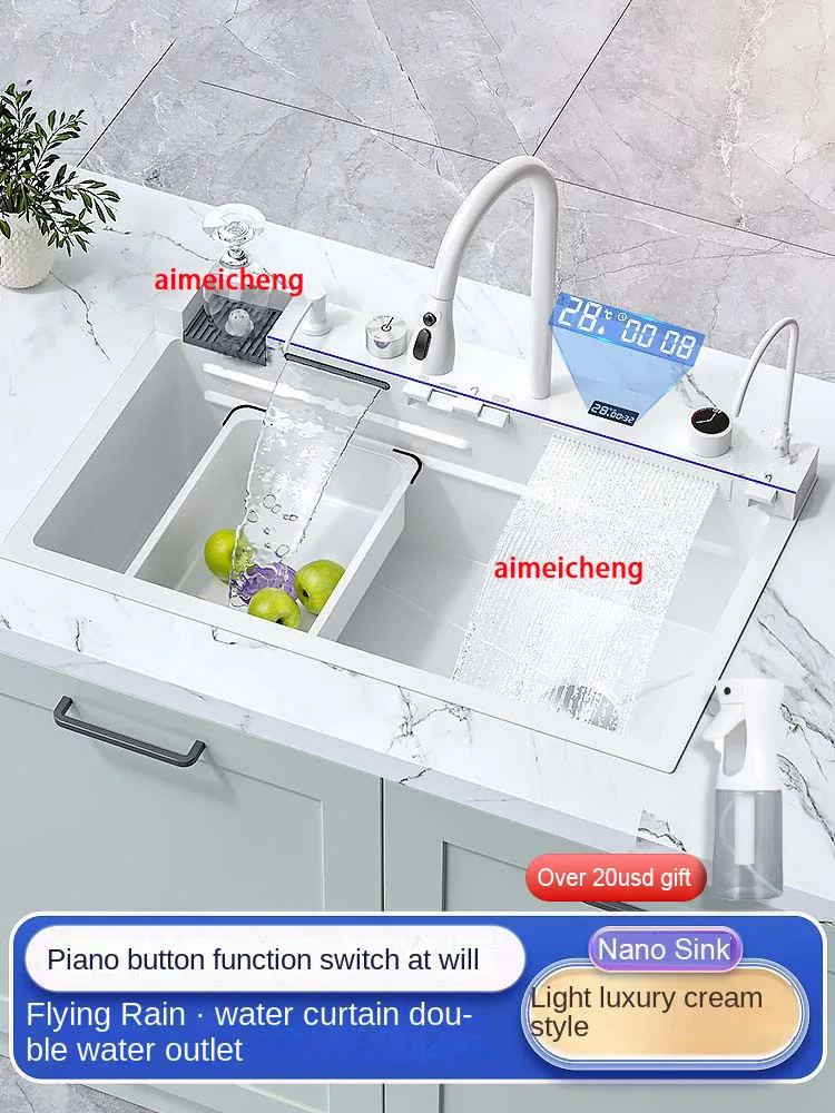 White-flying-rain-waterfall-sink-integrated-multi-functional-large ...