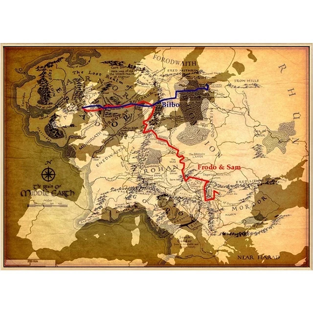 Vintage Map Wall Poster Print, Retro Middle Earth Movie Wall, ArtNear ...