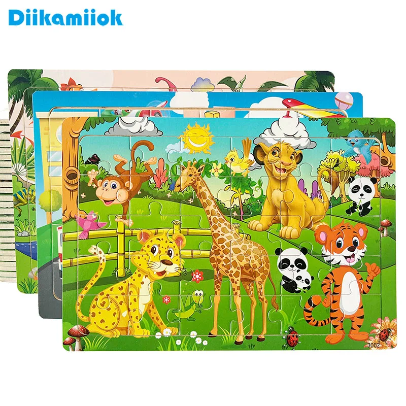 30 stück Holz Puzzle Kinder Cartoon Tier Fahrzeug Puzzles Spiele Baby ...