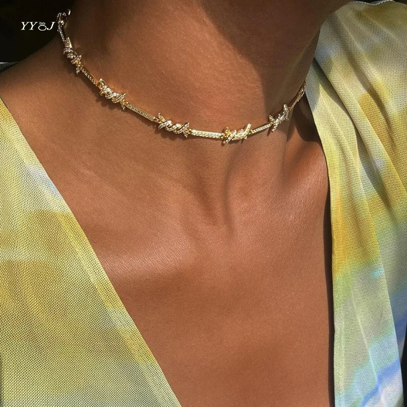 Rhinestone thorn choker necklace for women minimalist dainty necklace ...