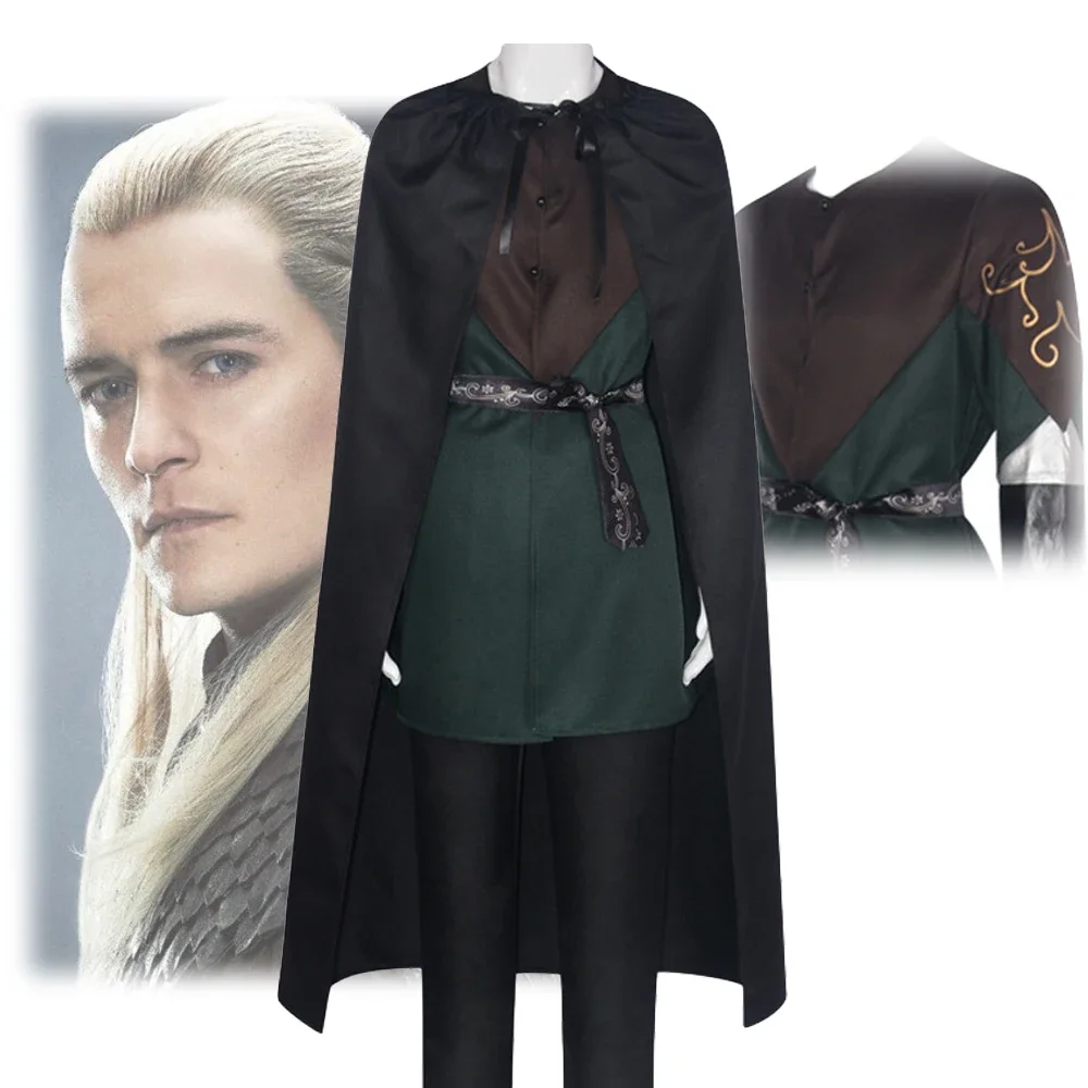 The Lord Perfect Elf Prince Cosplay Costume Adult Men Black Long Cloat ...