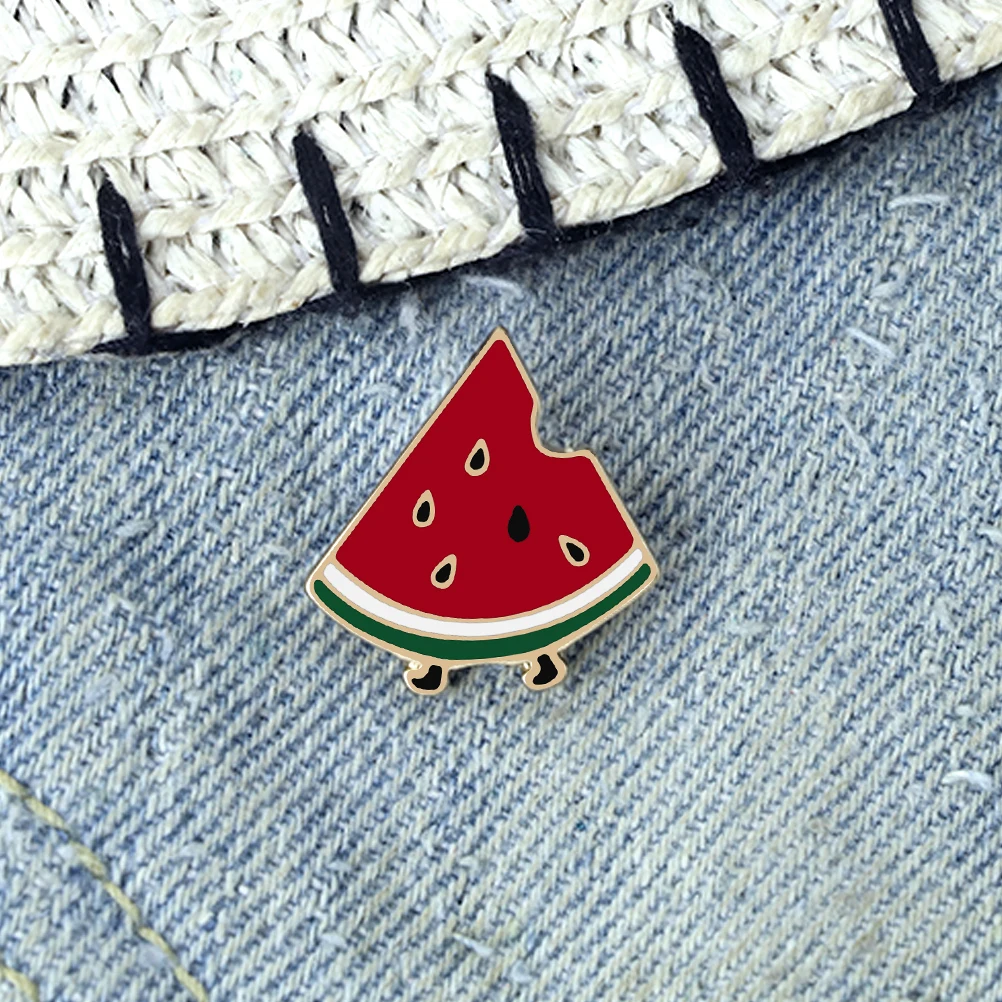 Escaping Watermelon Cartoon Brooches Pins Vintage Fruits Jacket Lapel ...