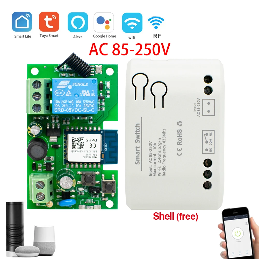 AC 220V Tuya Smart Wifi Motor Switch Module 1CH AC/DC 12V 32V RF 433 ...