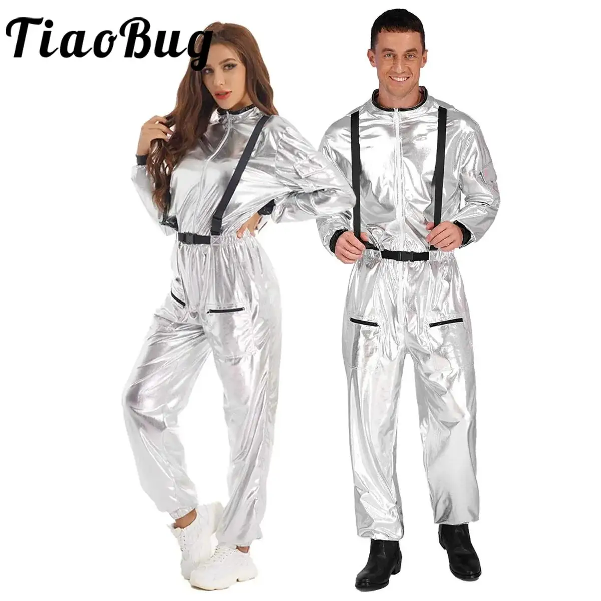 Men-Women-Astronaut-Costume-Adult-Silver-Jumpsuit-Spaceman-Uniform ...