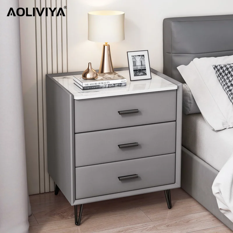 Aoliviya Bedside Table Leather Simple Locker Modern Minimalist Small Bedroom Bedside Small ...