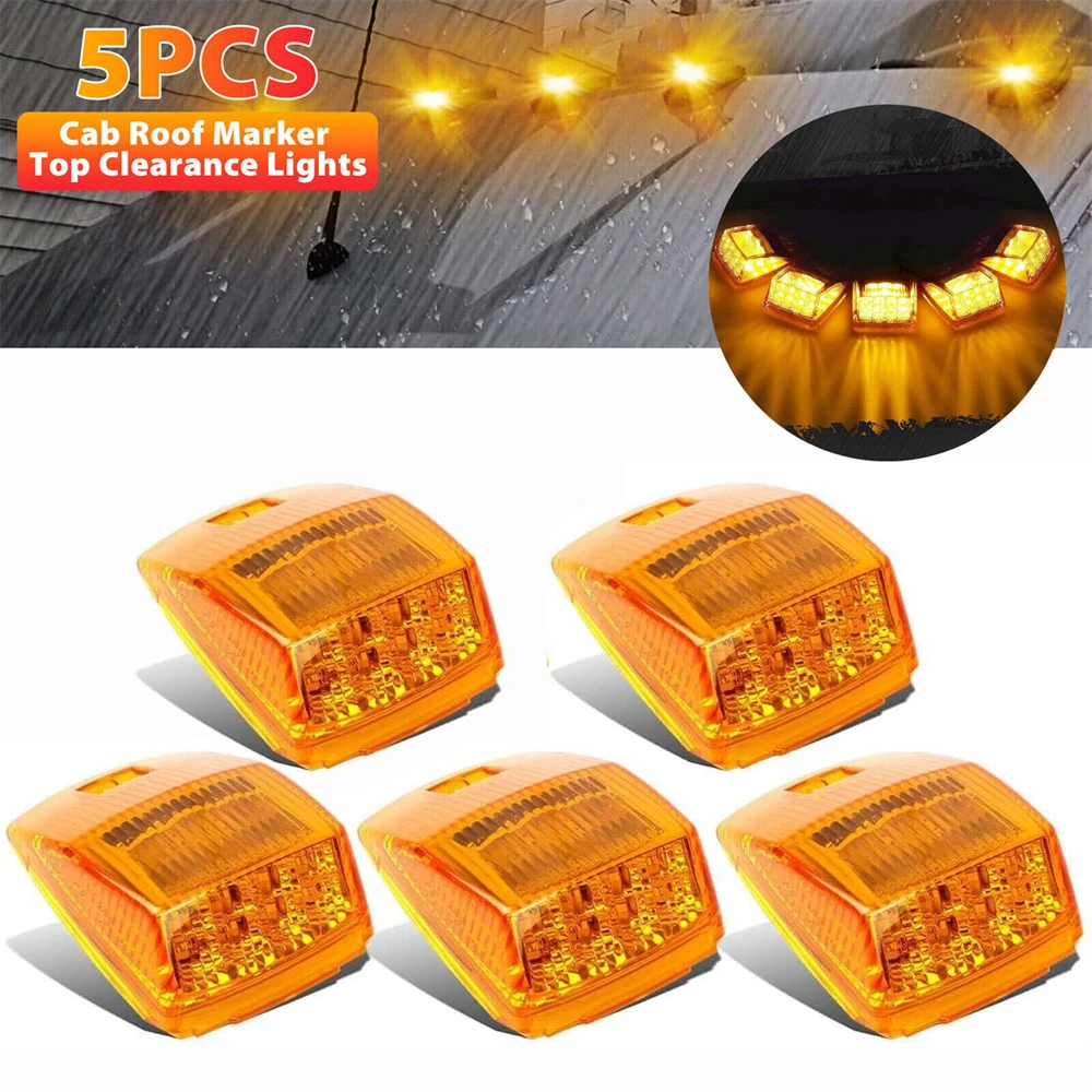 5PCS-Cab-Marker-Lights-Roof-Running-Amber-17LED-Lights-Top-Clearance ...