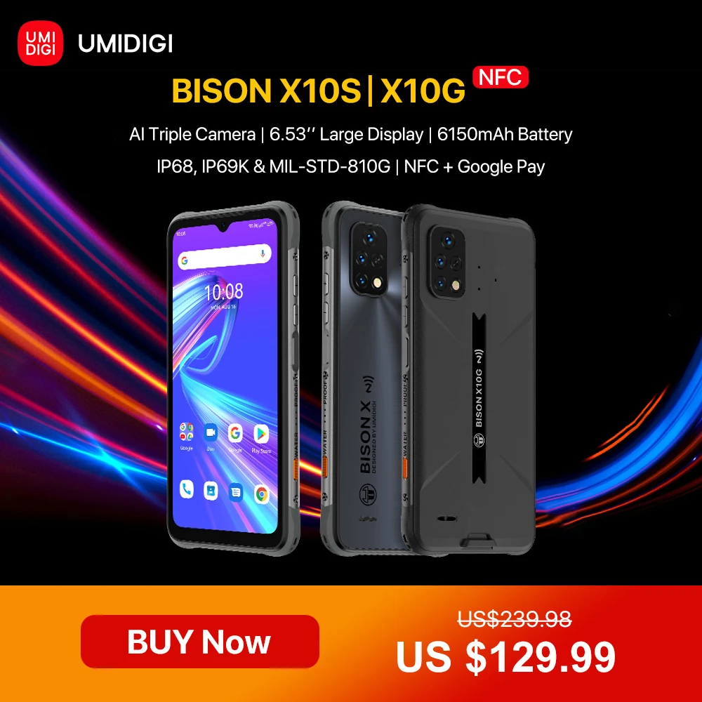 Umidigi bison x10s x10g nfc, smartphone robusto impermeável 6.53 "hd + 4gb 64gb 6150mah bateria ...