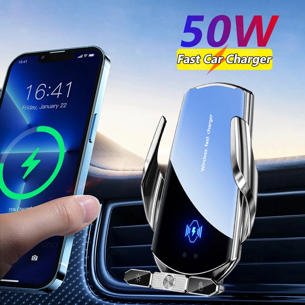 50W Wireless Charger Car Air Vent Stand Phone Holder Fast Charging Station For Samsung S22 S21 ...