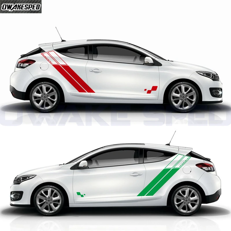 4pcs Racing Sport Stripes Car Body Side Sticker For-Renault Megane RS 3 ...
