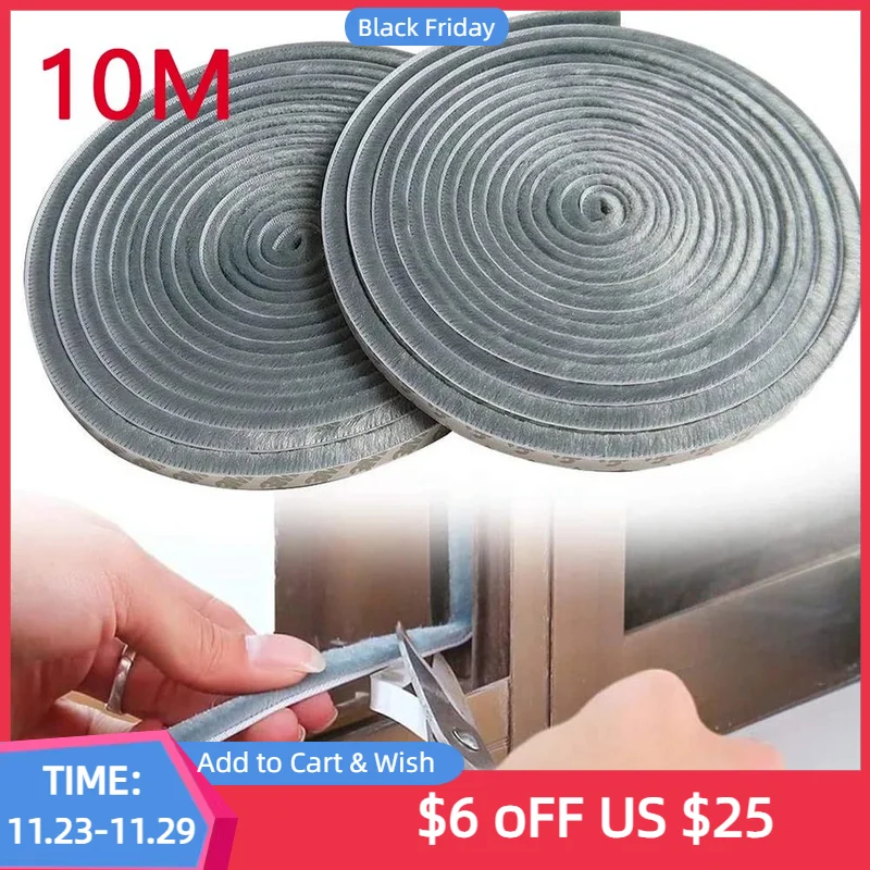 10M Window Brush Seal Strip Self Adhesive Weather Stripping Door Sweep ...