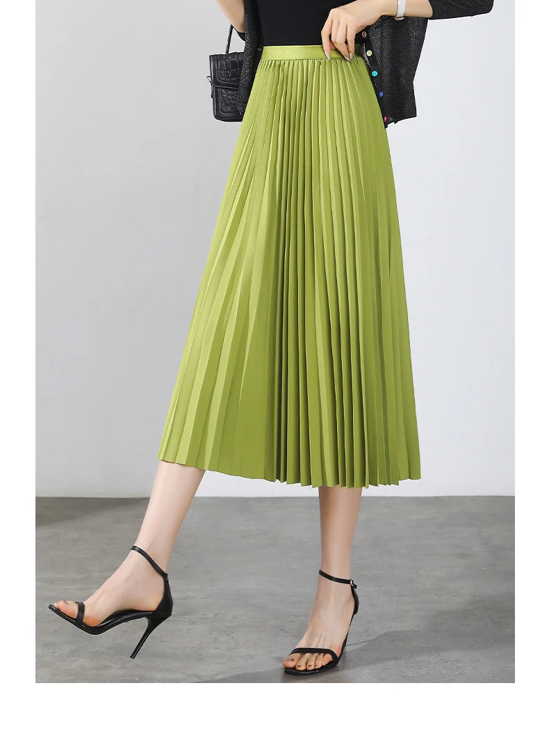 Jupes mi-longues plissées élastiques taille haute pour femmes,jupes décontractées pour femmes ...