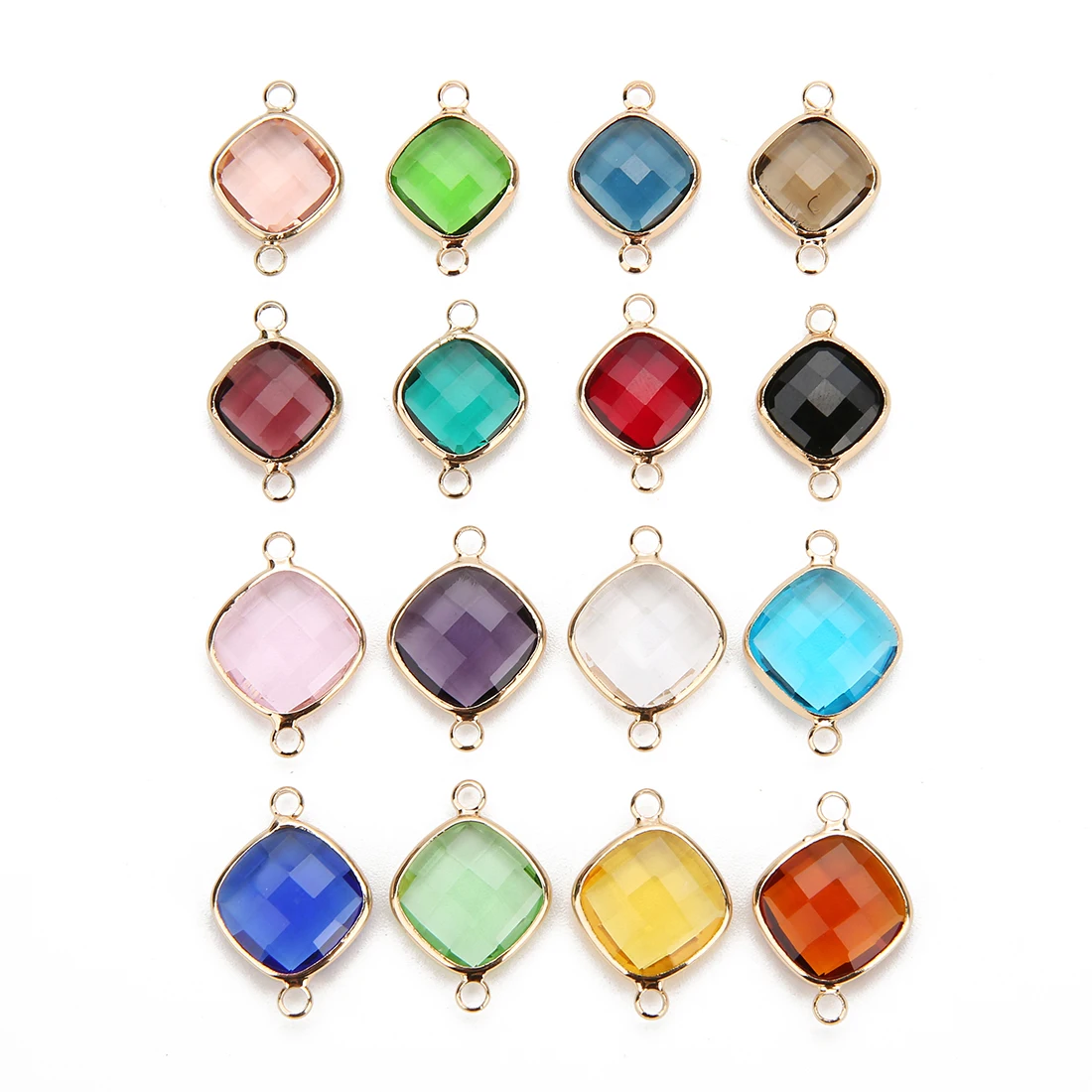 5pcs Square Crystal Glass Charms Pendant Copper Edge Double Hole ...