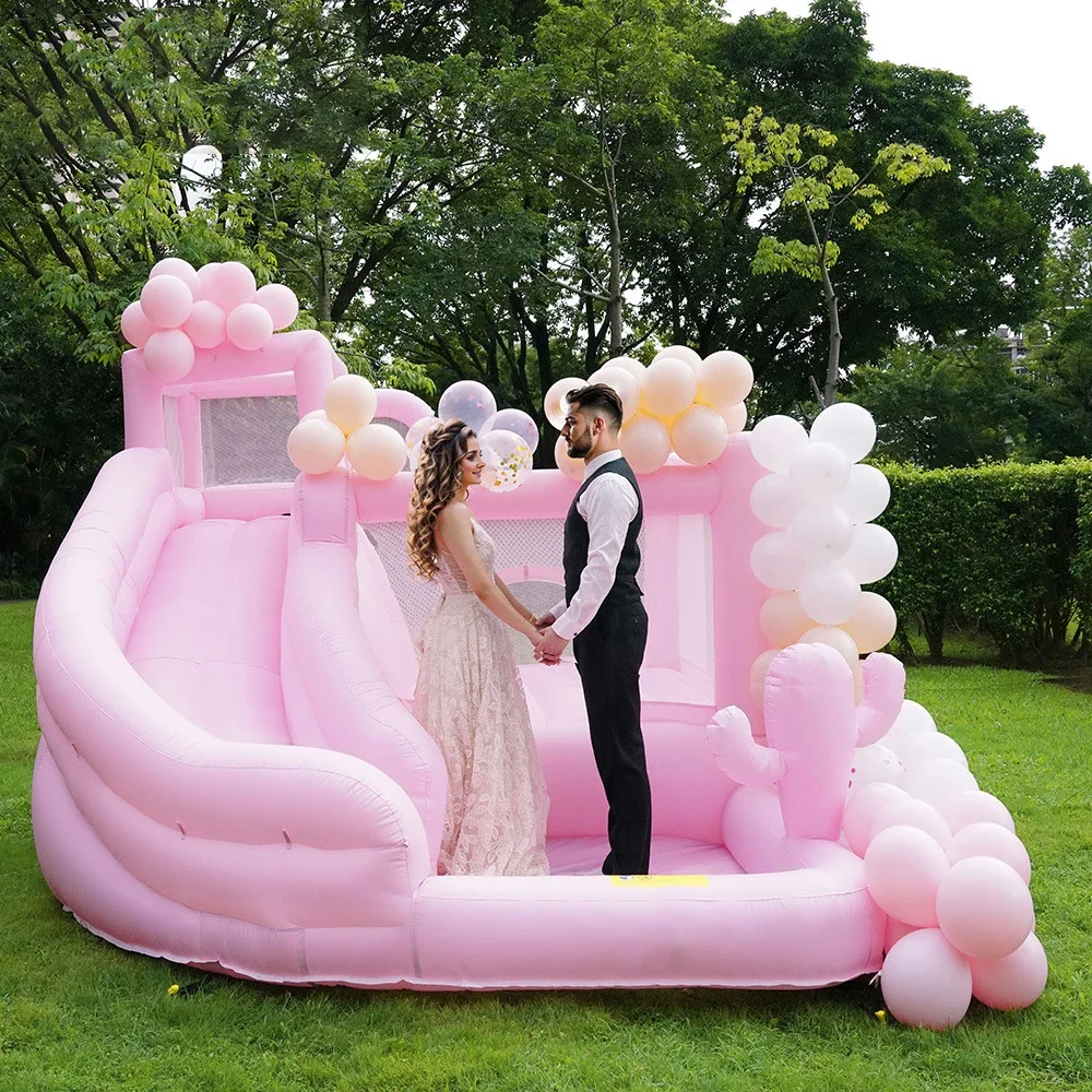 Trampol-n-inflable-de-Castillo-de-boda-rosa-casa-de-rebote-con-soplador ...