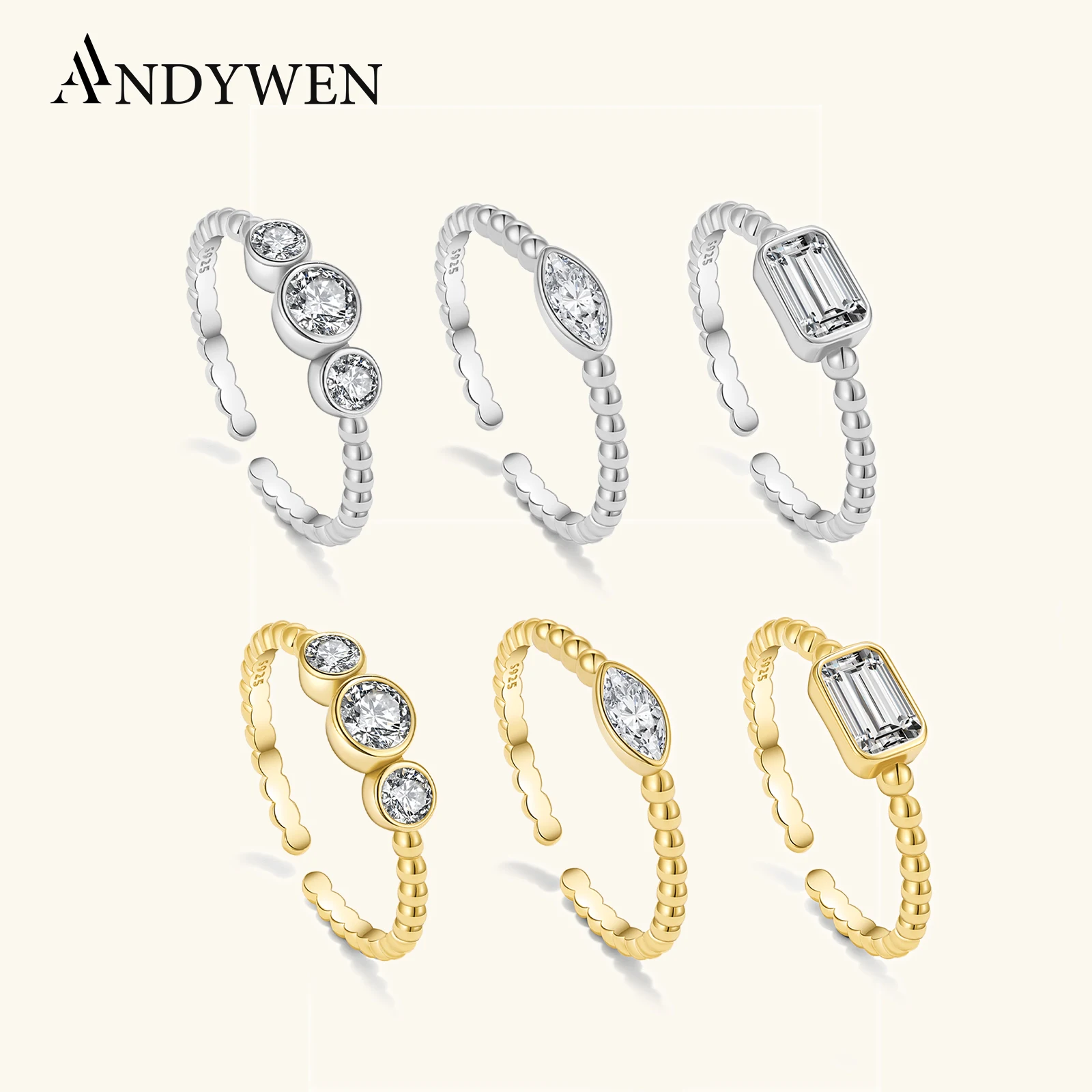 ANDYWEN Women 925 Sterling Silver Oval/Round/Rectangular Sparkling ...