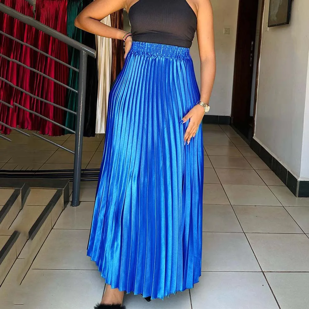 Elegant-Pleated-Skirts-for-Women-High-Waisted-Ankle-Length-Loose-Solid ...
