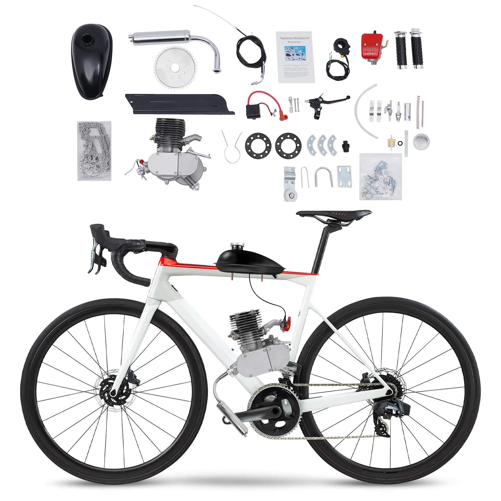 110cc Bicycle Engine Kit 2-Stroke Bicycle Gasoline Engine Motor Kit 3kw ...