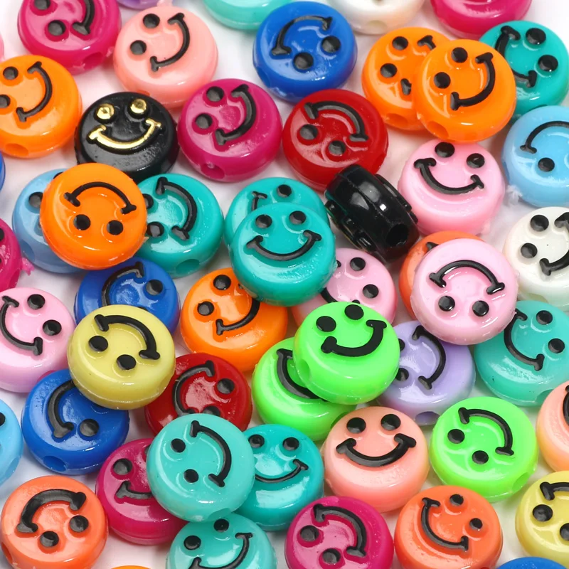 50pcs 32Styles Mixed Smiley Spacer Beads Smile Face Acrylic Beads For ...